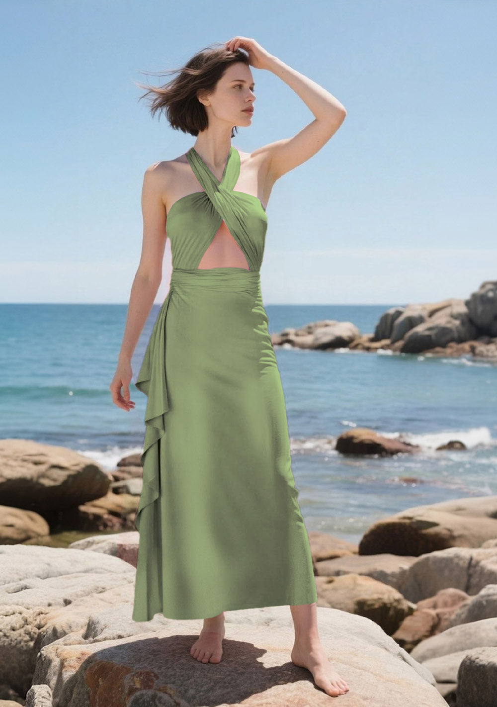 Olive Green Infinity Beach Dress | One-Size Cover Up with 24 Styles